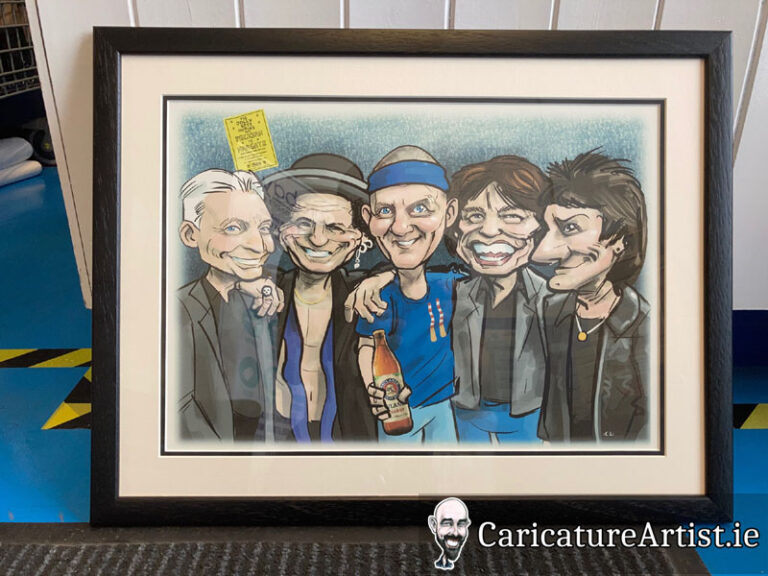 The Rolling Stones, with added Dad! – Caricatures Ireland by Allan Cavanagh