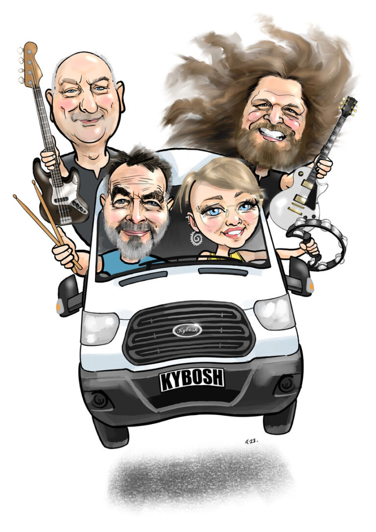 Band Logo Design Ireland: Kybosh Band Caricatures on the Road!