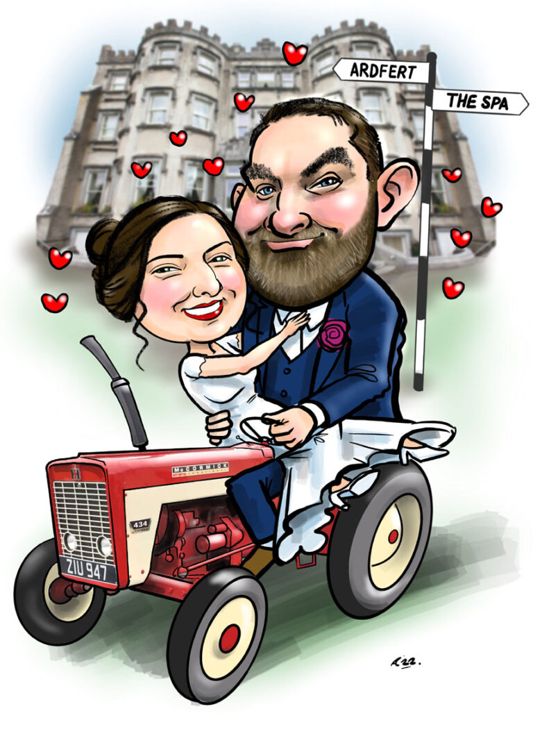 Wedding Caricature Bride and Groom on Vintage Tractor at Ballyseede ...