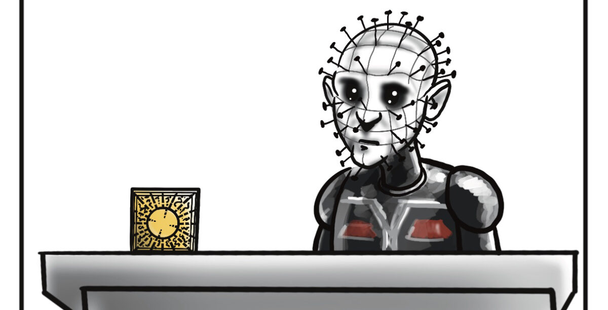 Hellraiser Cartoon: Pinhead the Cenobite in the Office.